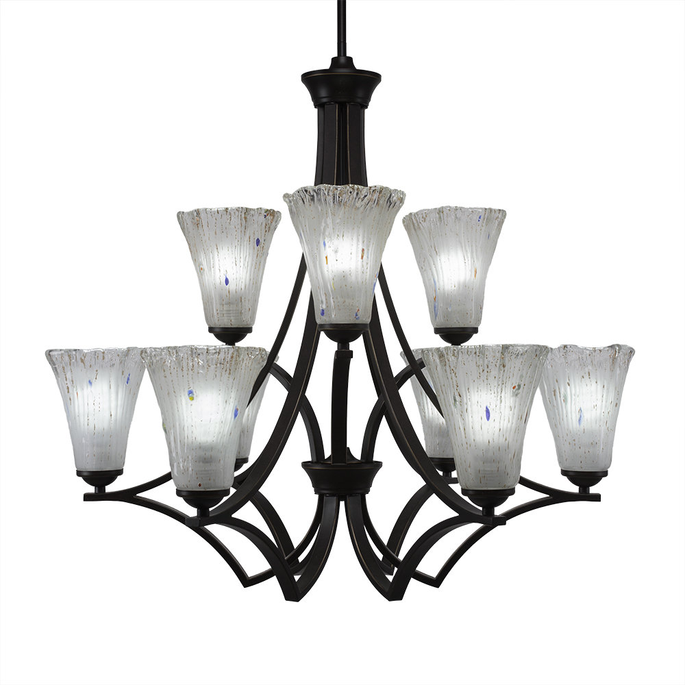 Red Barrel Studio Zilo 9 Light Uplight Chandelier Shown In Dark Granite Finish With 5.5" Fluted ...